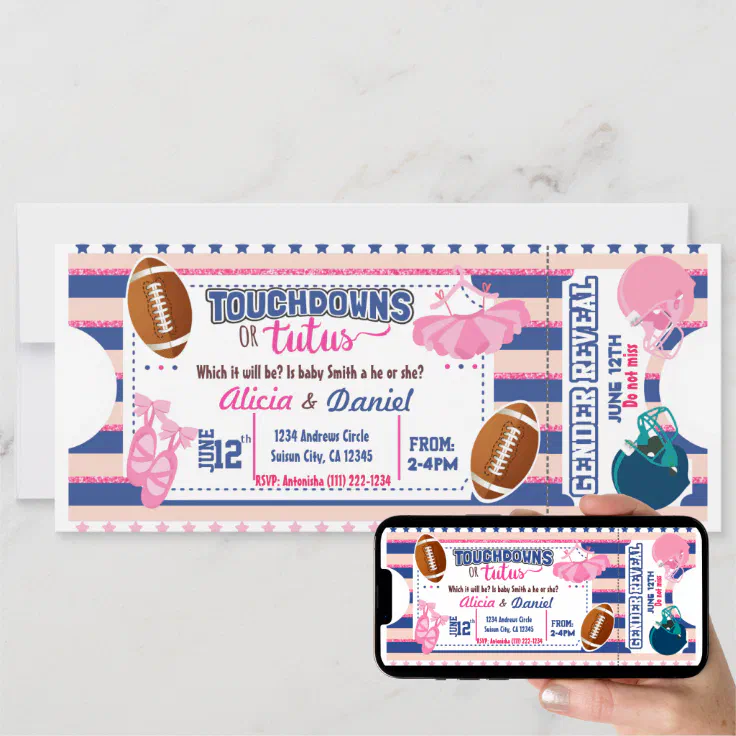 Touchdowns or Tutus Invitation - blue or pink | Zazzle