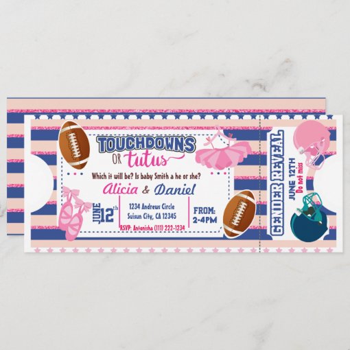 Touchdowns or Tutus Invitation - blue or pink | Zazzle