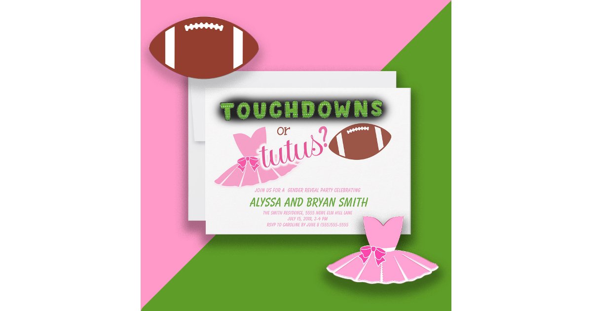 Touchdowns Tutus Baby Gender Reveal Invitation | Zazzle
