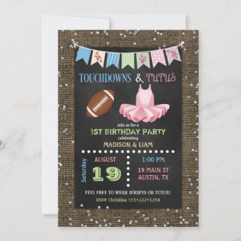 Touchdowns & Tutus Twins Birthday or Baby Shower Invitation | Zazzle