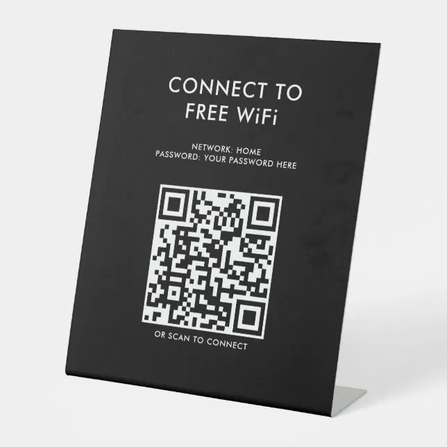 Touchless Menu QR Code Connect WiFi Black Pedestal Sign | Zazzle