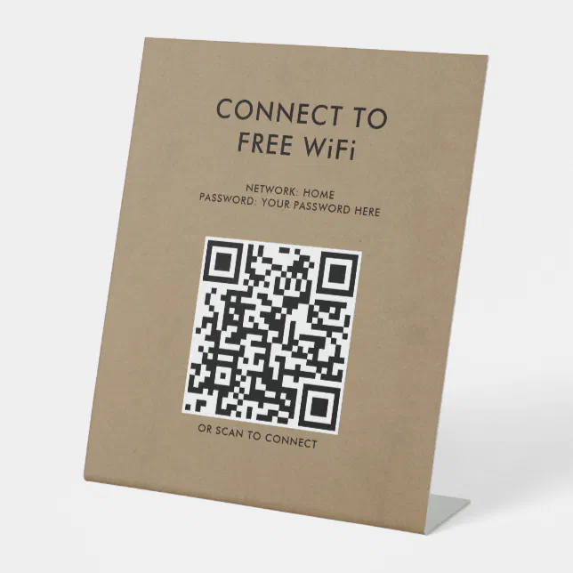 Touchless Menu QR Code Connect WiFi Kraft Pedestal Sign | Zazzle