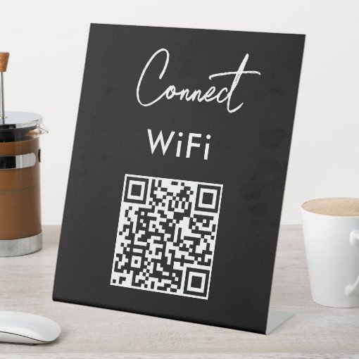Touchless Menu QR Connect WiFi Black Pedestal Sign | Zazzle