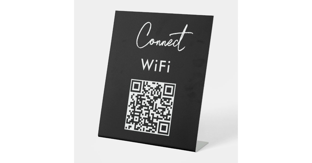 Touchless Menu QR Connect WiFi Black Pedestal Sign | Zazzle