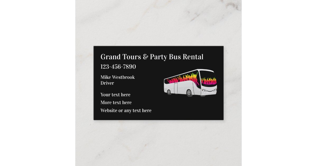 Tour And Party Bus Travel Rental Business Card | Zazzle