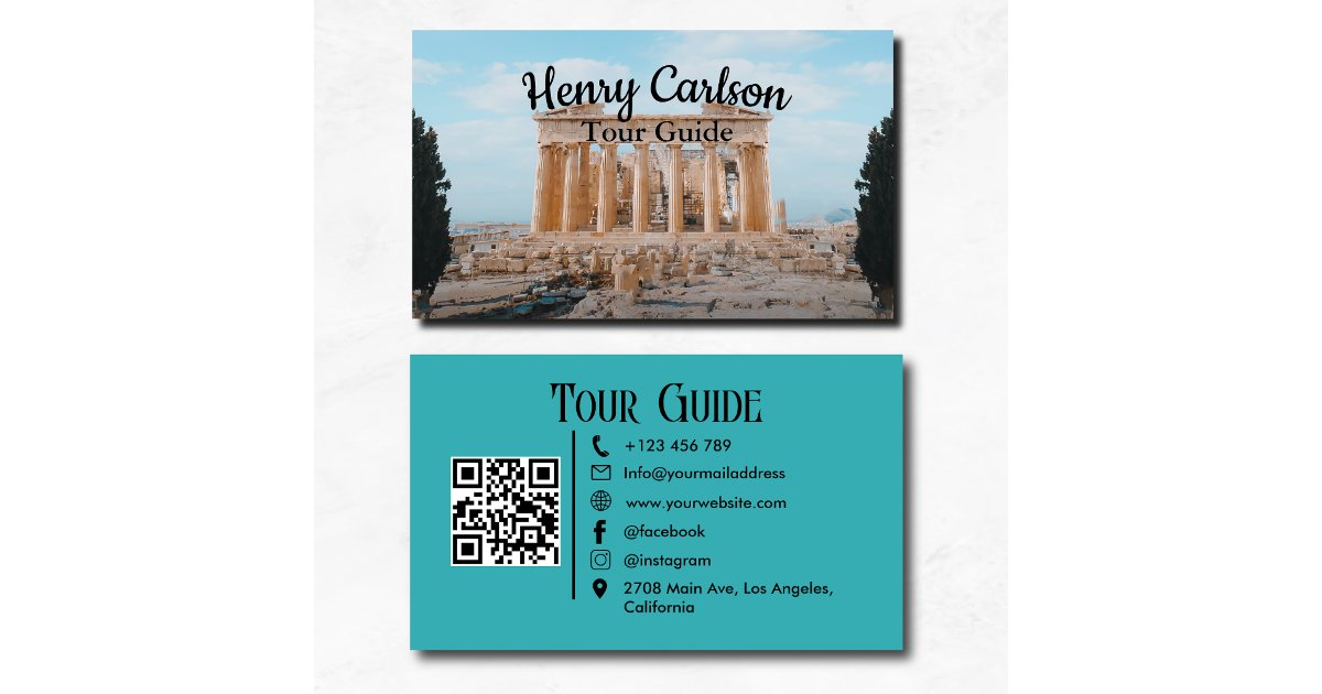 Tour Guide Travel Agent Turquoise QR Code Business Card | Zazzle