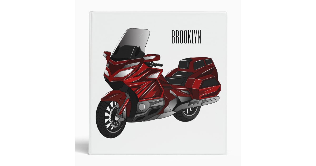 Touring motorcycle cartoon illustration 3 ring binder | Zazzle