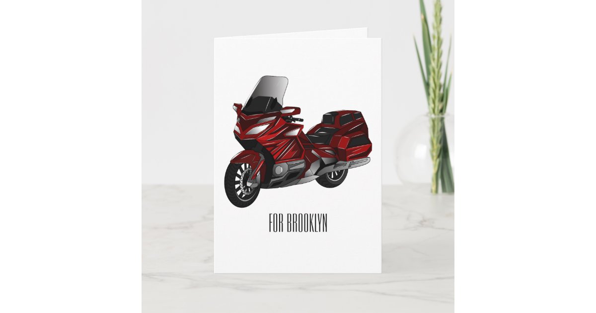 Touring motorcycle cartoon illustration card | Zazzle