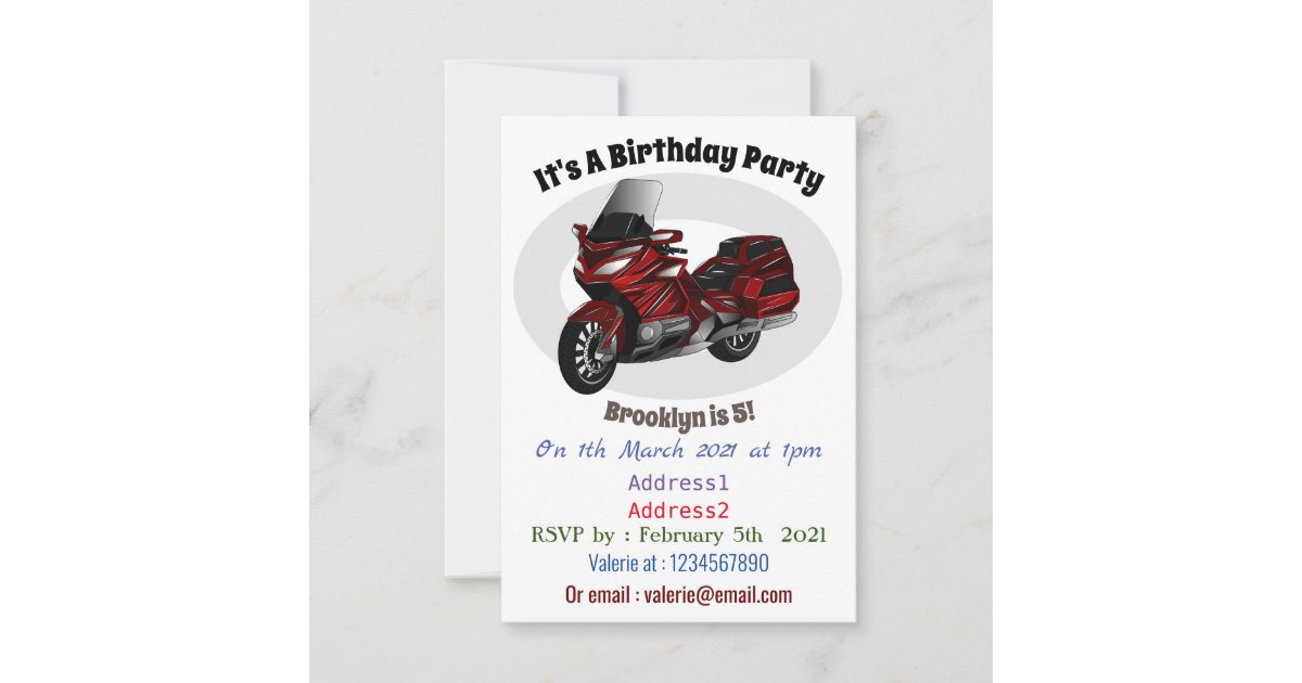 Touring motorcycle cartoon illustration invitation | Zazzle