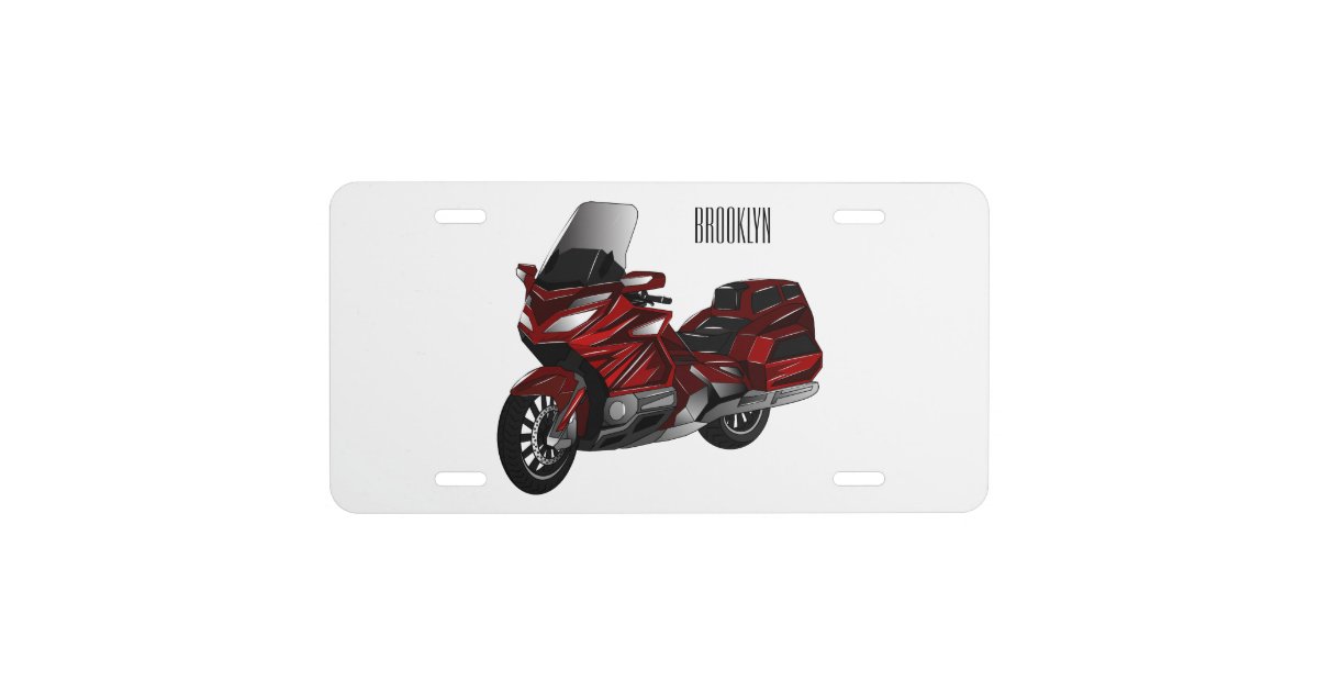 Touring motorcycle cartoon illustration license plate | Zazzle