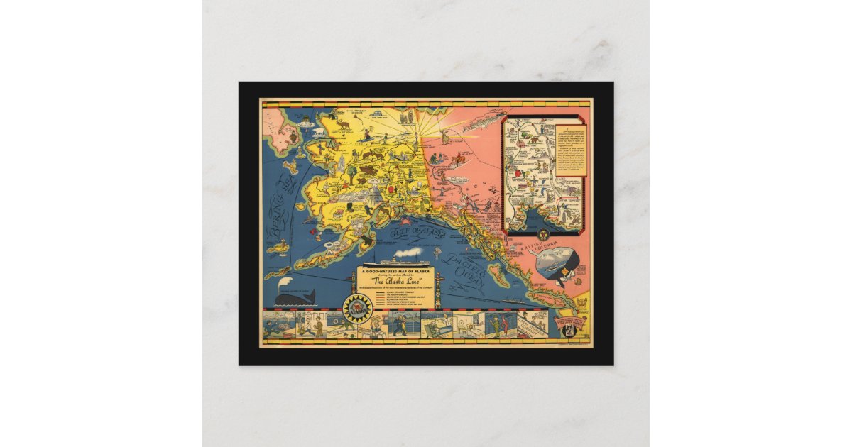 Tourist Map of Alaska from the Past Postcard | Zazzle
