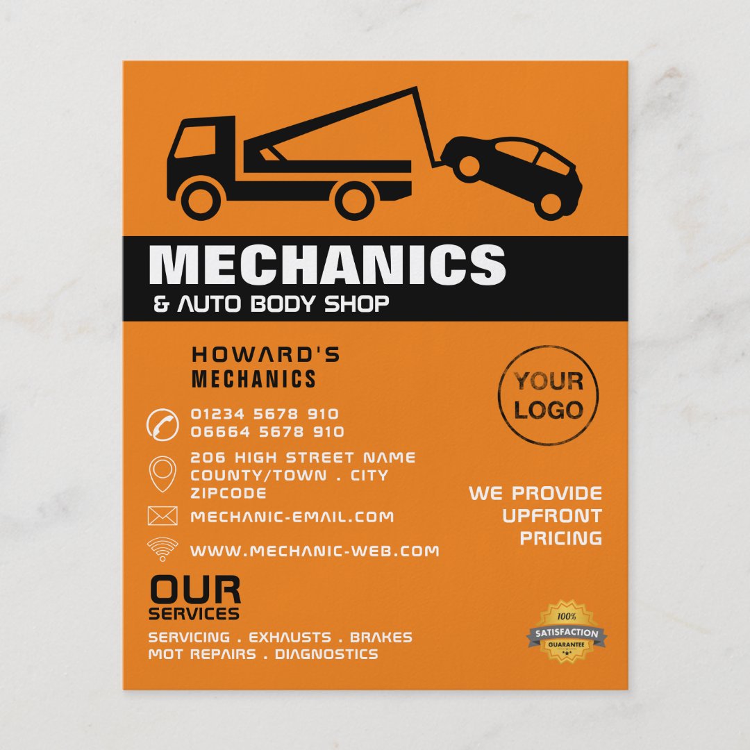 Tow Truck, Auto Mechanic & Repairs Advertising Flyer | Zazzle