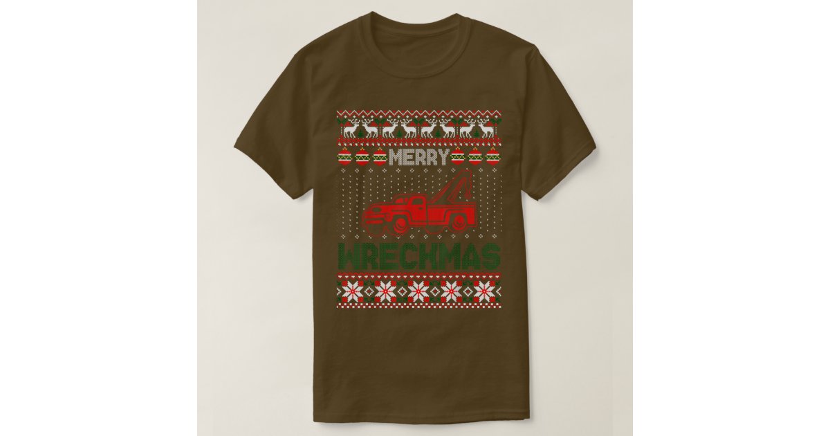 Tow Truck Driver Gifts Funy Ugly Christmas Merry W T-Shirt | Zazzle