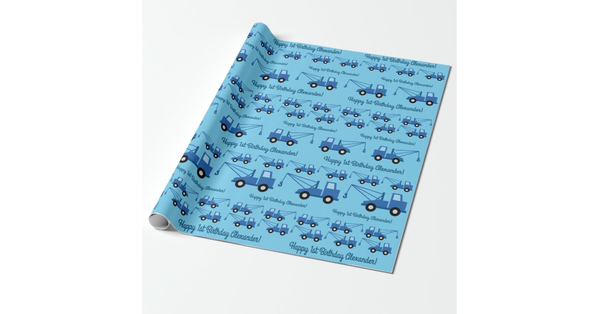 Tow Trucks Cars Cute 1st Birthday Party Theme Wrapping Paper | Zazzle