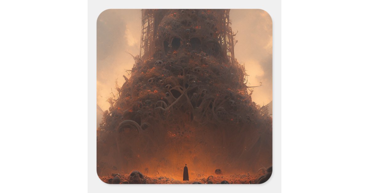 Tower Made Of Bones Dark Fantasy Art Square Sticker | Zazzle