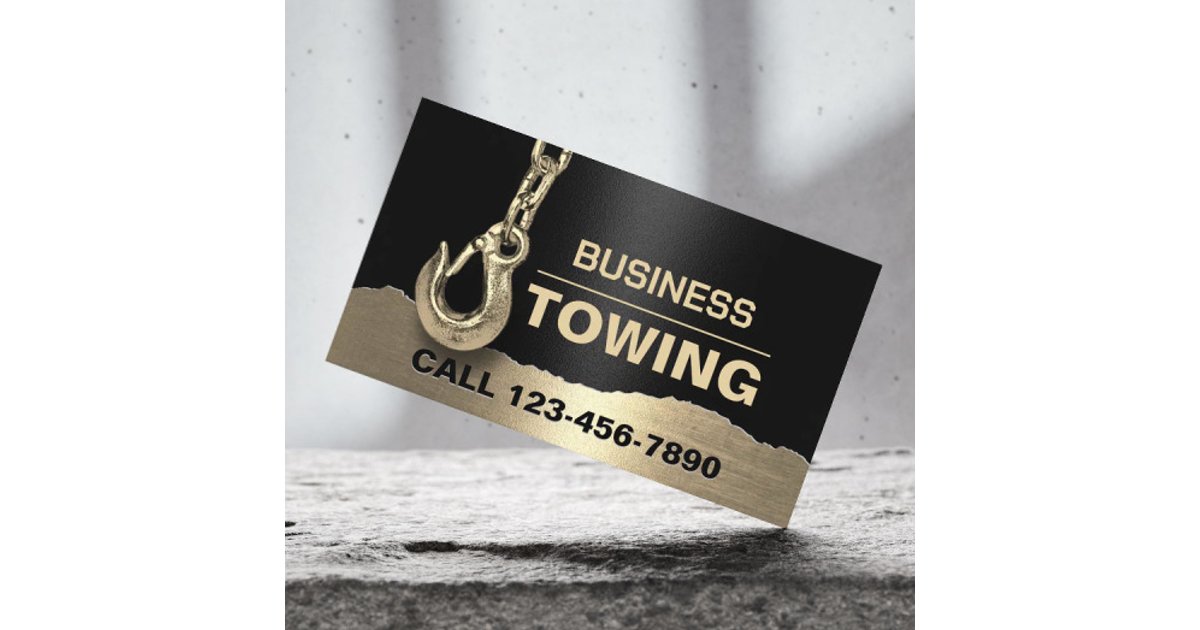 Towing Company Gold Tow Hook Modern Black Business Card | Zazzle