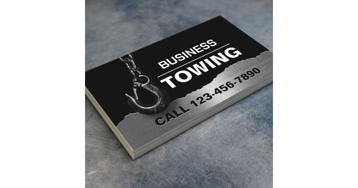 Towing Company Professional Black Metal Tow Hook Business Card | Zazzle