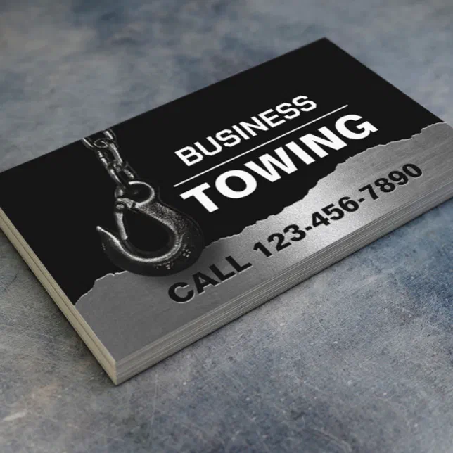 Towing Company Professional Black Metal Tow Hook Business Card | Zazzle