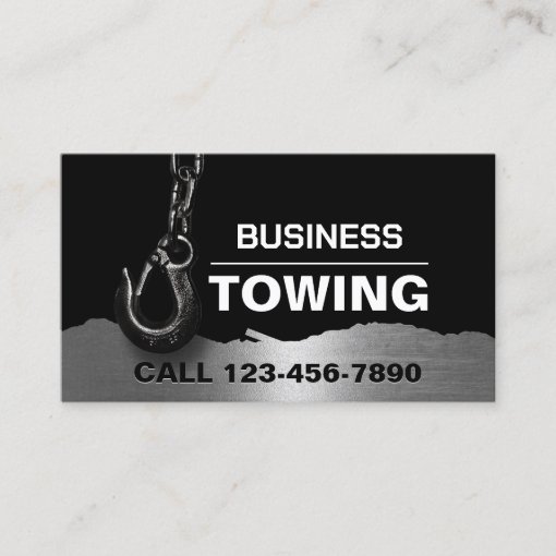 Towing Company Professional Black Metal Tow Hook Business Card | Zazzle