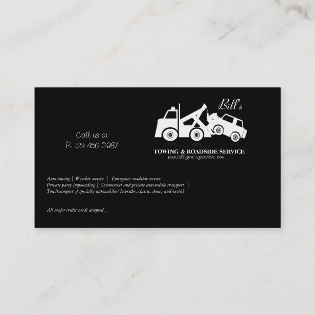 Towing Roadside Wrecker Service Business Card | Zazzle
