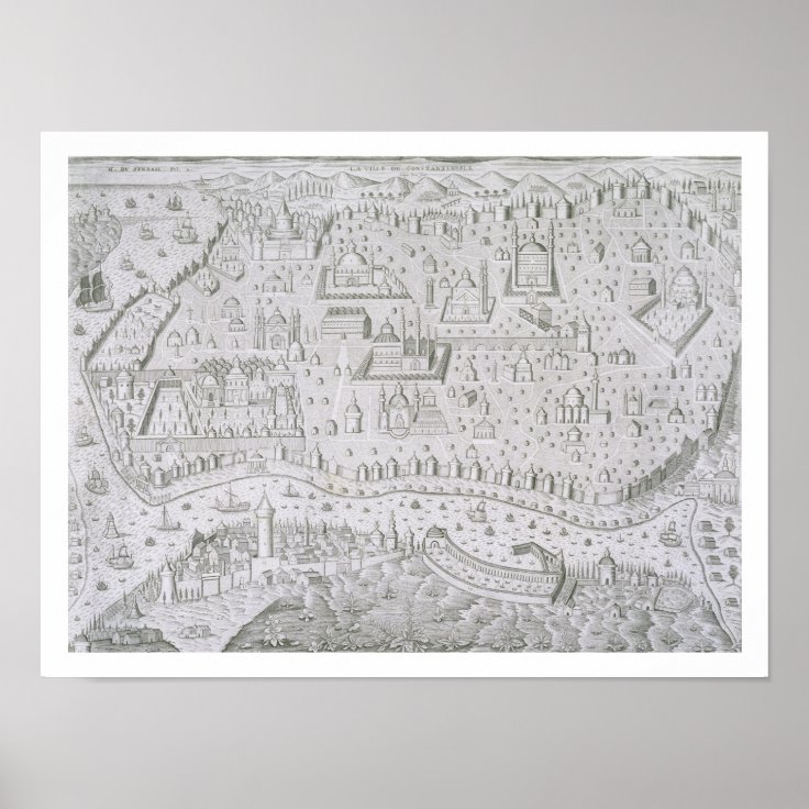 Town map of Constantinople, Turkey, c.1650 (engrav Poster | Zazzle