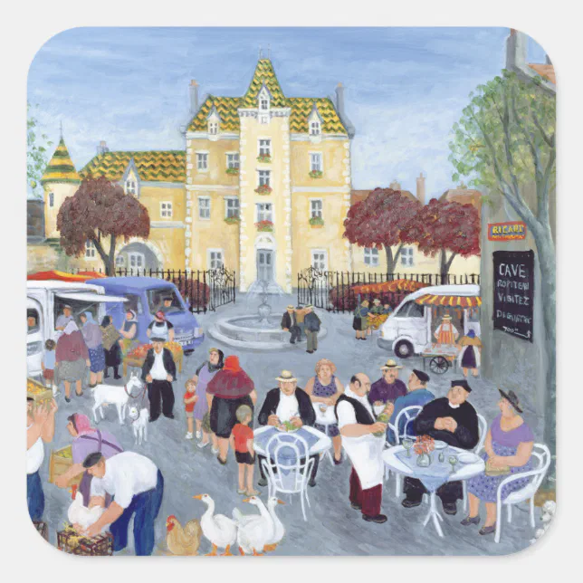 Town Square in Burgundy Square Sticker | Zazzle