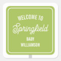 Town Welcome Sign Green Baby Shower Square Sticker | Zazzle