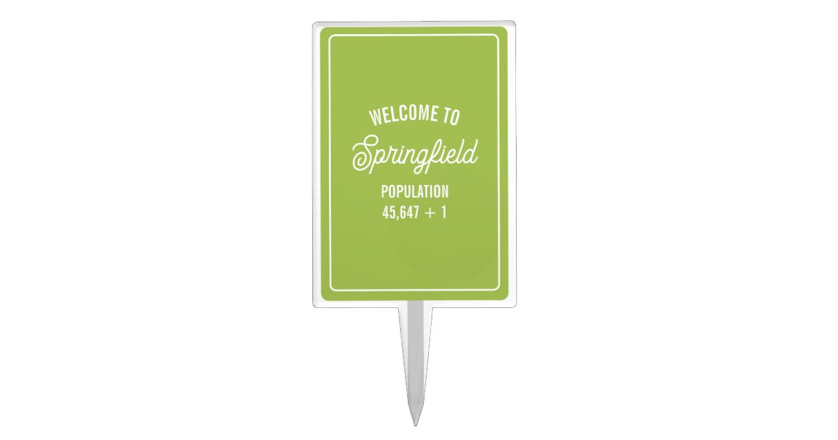 Town Welcome Sign Population Green Baby Shower Cake Topper | Zazzle