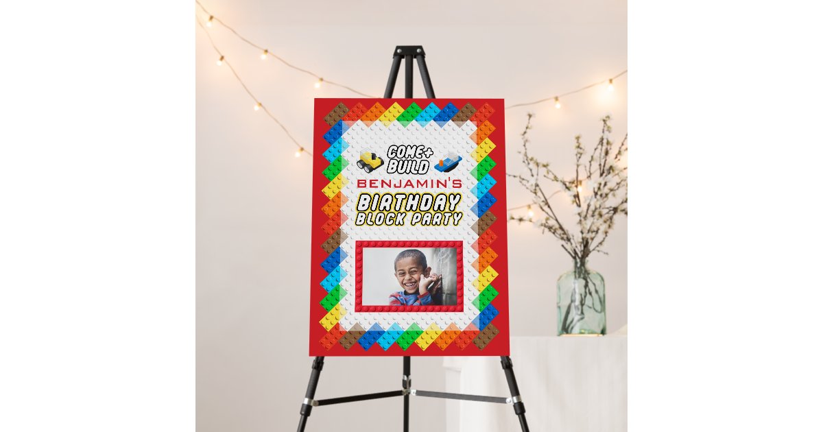 Toy Block Construction Theme Birthday Party Foam Board | Zazzle