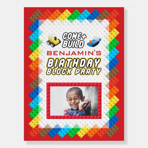 Toy Block Construction Theme Birthday Party Foam Board | Zazzle