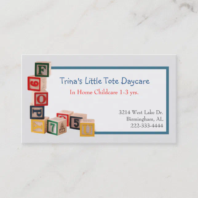 Toy Blocks Daycare Business Card | Zazzle