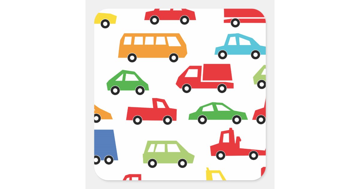 toy car pattern - automobile illustration square sticker | Zazzle