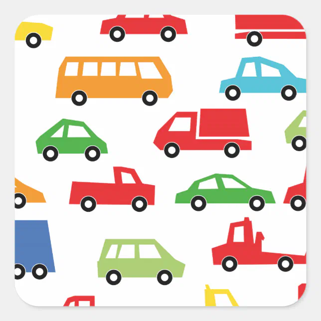 toy car pattern - automobile illustration square sticker | Zazzle