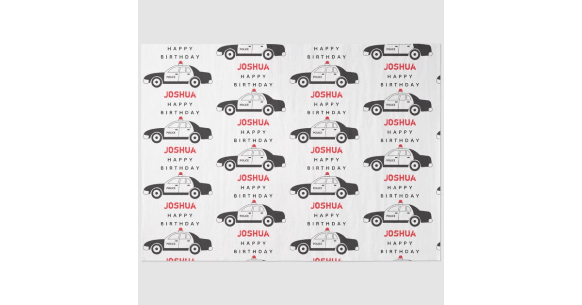 Toy Police Car Custom Name Kids Birthday Tissue Paper | Zazzle