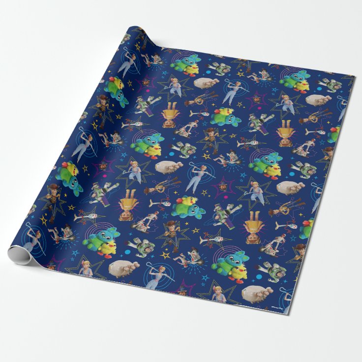 Toy Story 4 | Blue Toys Toss Pattern Wrapping Paper | Zazzle