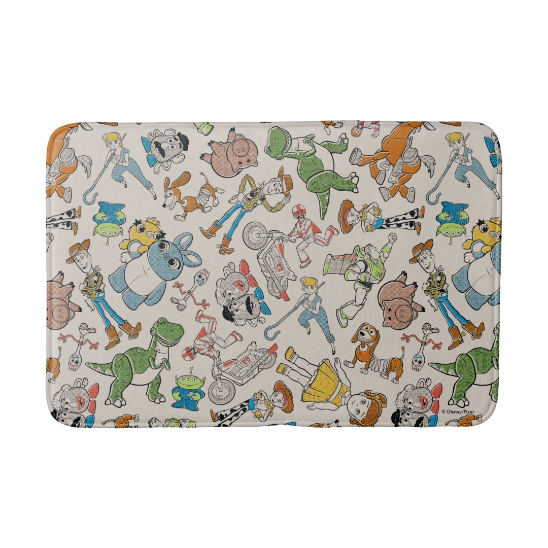 Toy Story 4 | Retro Character Toss Pattern Bath Mat | Zazzle