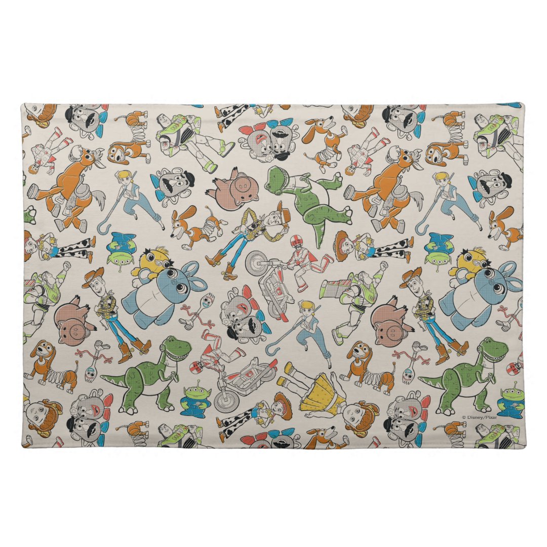 Toy Story 4 | Retro Character Toss Pattern Cloth Placemat | Zazzle