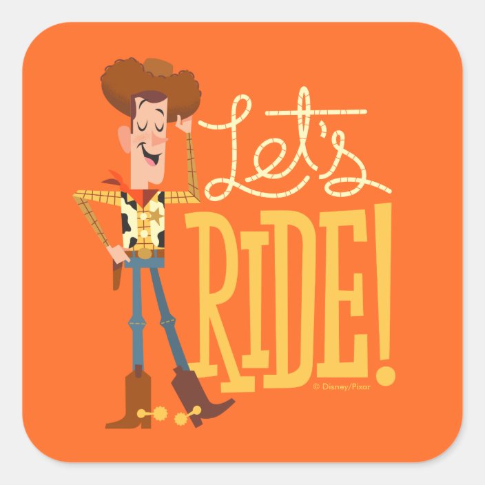 Toy Story 4 | Woody Illustration "Let's Ride" Square Sticker | Zazzle.com