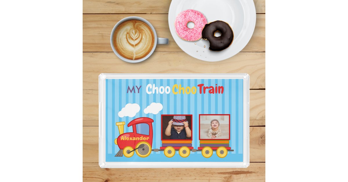 Toy Train Toddler Boys Birthday Blue Acrylic Tray | Zazzle