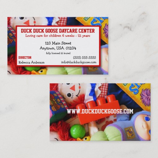 Toys Daycare Center or Child Care Giver Business Card | Zazzle