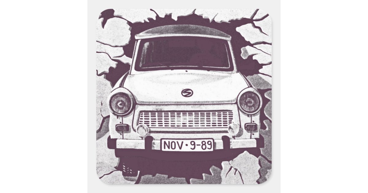 Trabant Car , Black & White, Berlin Wall (1) Square Sticker | Zazzle