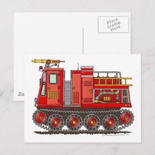 Track Rescue Pumper Fire Truck Firefighter Postcard | Zazzle