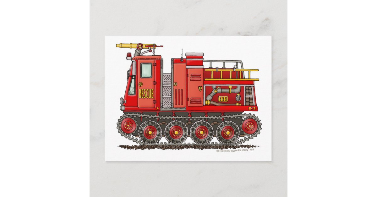 Track Rescue Pumper Fire Truck Firefighter Postcard | Zazzle