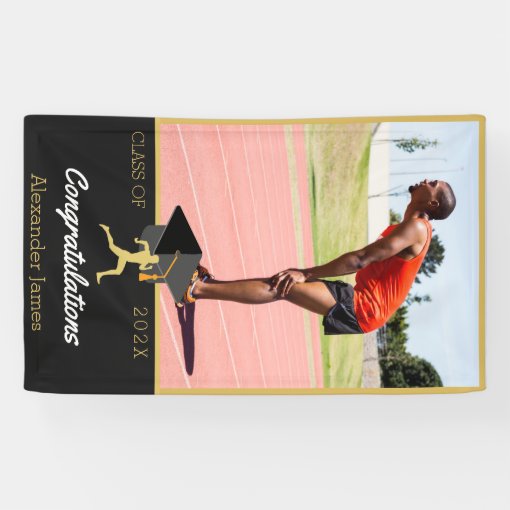 Track runner congratulation graduate Photo Banner | Zazzle