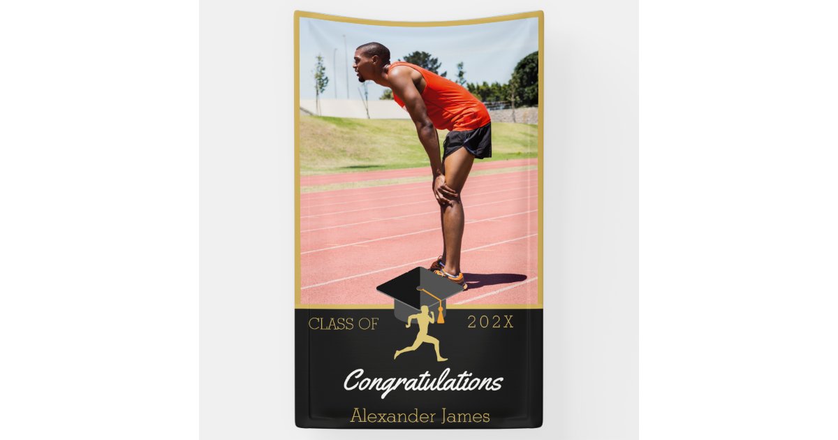 Track runner congratulation graduate Photo Banner | Zazzle
