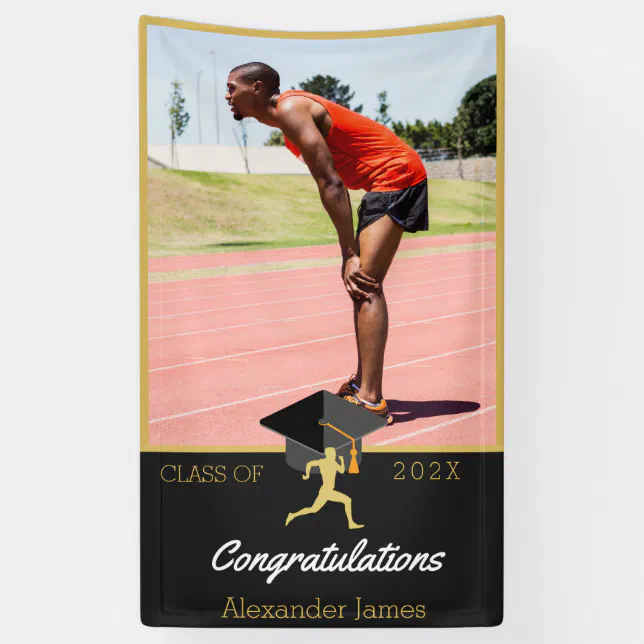 Track runner congratulation graduate Photo Banner | Zazzle