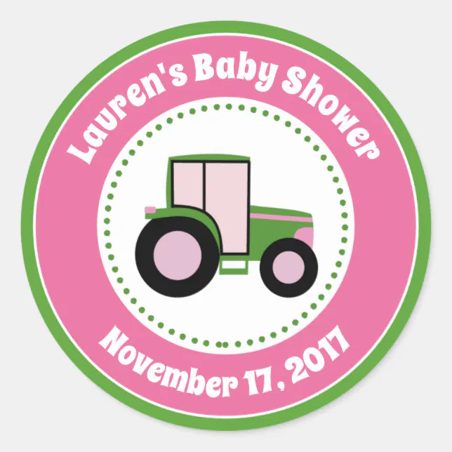 Tractor Baby Shower Favor Stickers Pink Girl | Zazzle