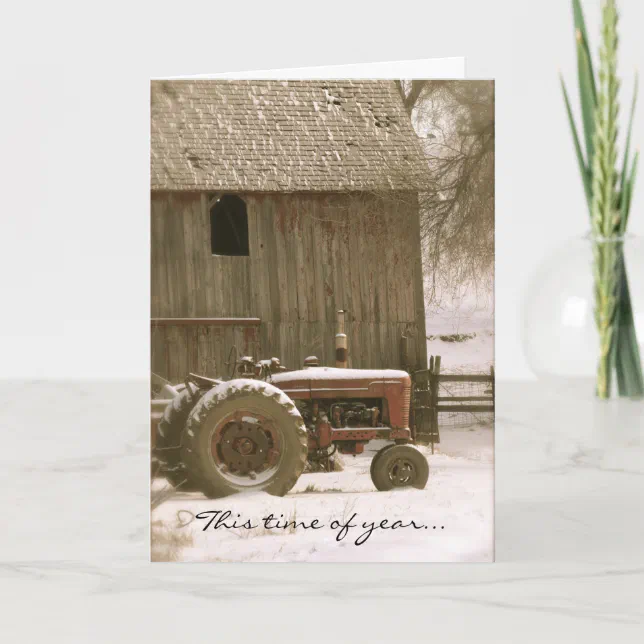 Tractor & Barn Christmas Card | Zazzle