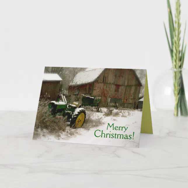 Tractor Christmas Card: Tractor & Cart Holiday Card | Zazzle