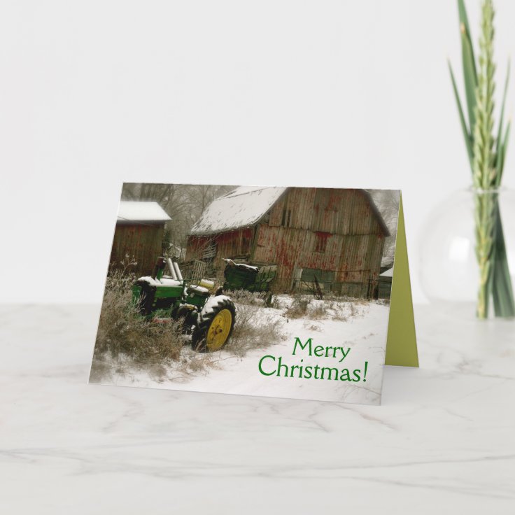 Tractor Christmas Card: Tractor & Cart Holiday Card | Zazzle